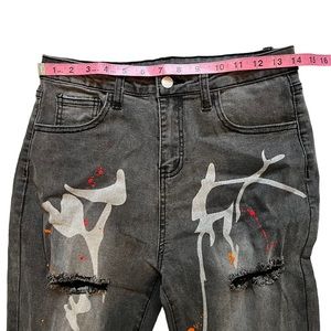 SHEIN | Jeans | Nwt Shein Graphic And Pain Splashed Ripped Hi Rise ...
